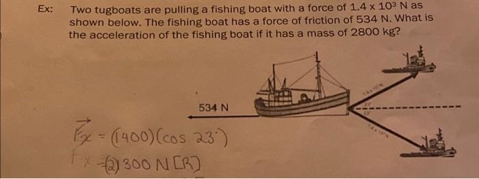 Solved Ex: Two tugboats are pulling a fishing boat with a | Chegg.com