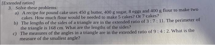 Solved [Extended ratios] 3. Solve these problems: a) A | Chegg.com