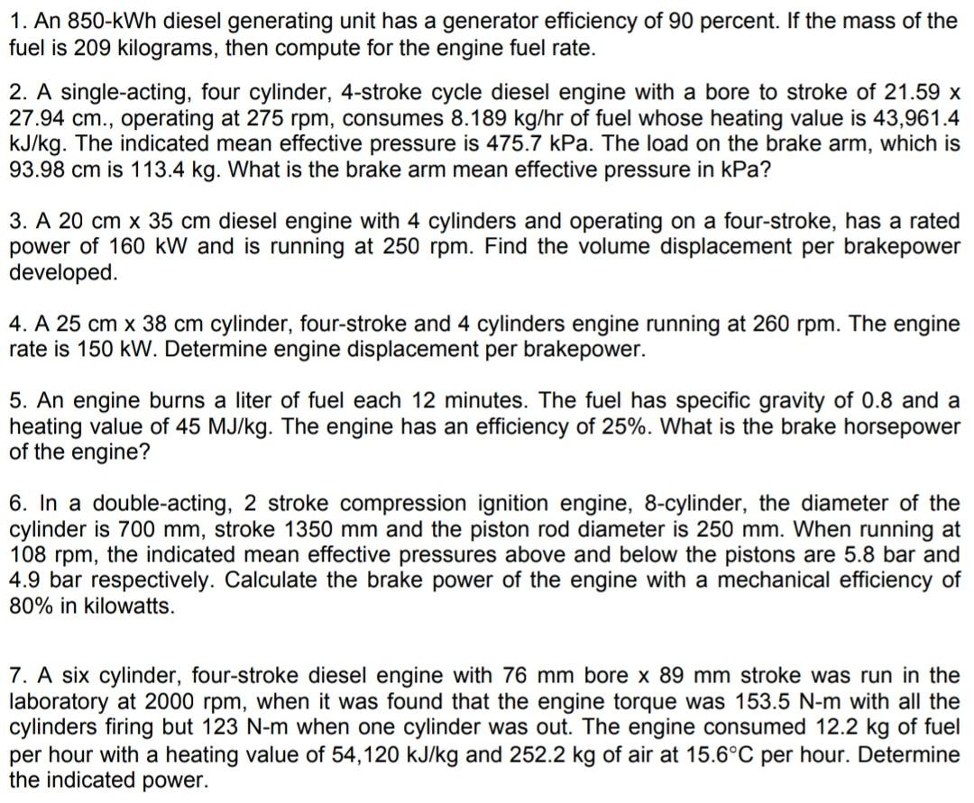 Solved 1. An 850-kWh diesel generating unit has a generator | Chegg.com