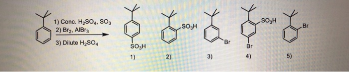 Solved SO3H SO3H 1) Conc. H2SO4, SO3 2) Brz, AlBrz 3) Dilute | Chegg.com