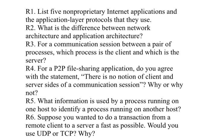 Solved R1. List five nonproprietary Internet applications | Chegg.com