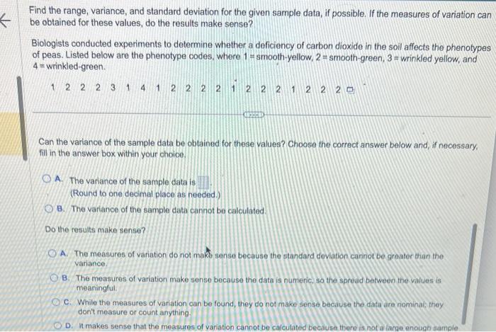 Solved Find the range, variance, and standard deviation for | Chegg.com