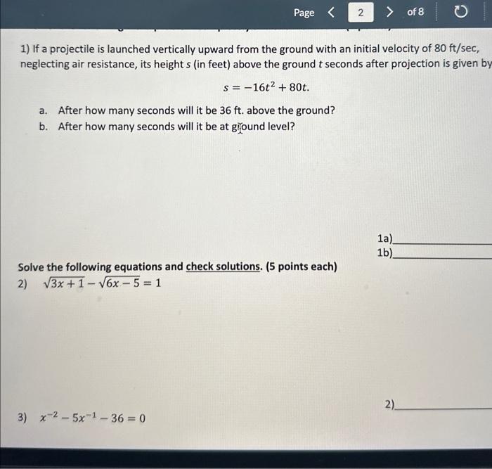 Solved 1) If a projectile is launched vertically upward from | Chegg.com