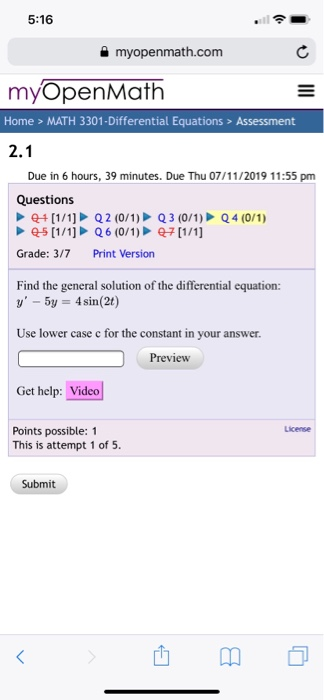 Solved 5:16 A myopenmath.com myOpenMath Home > MATH | Chegg.com