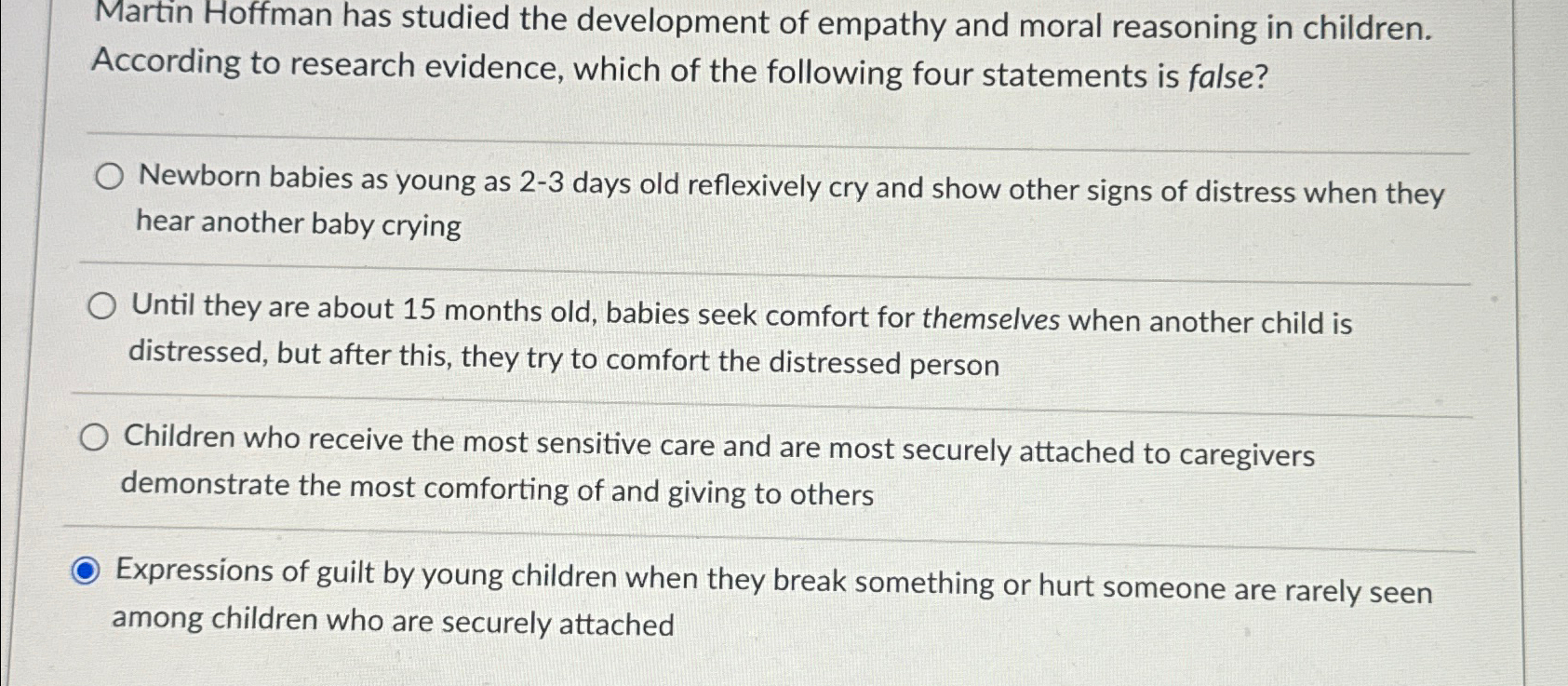 Solved Martin Hoffman has studied the development of empathy | Chegg.com