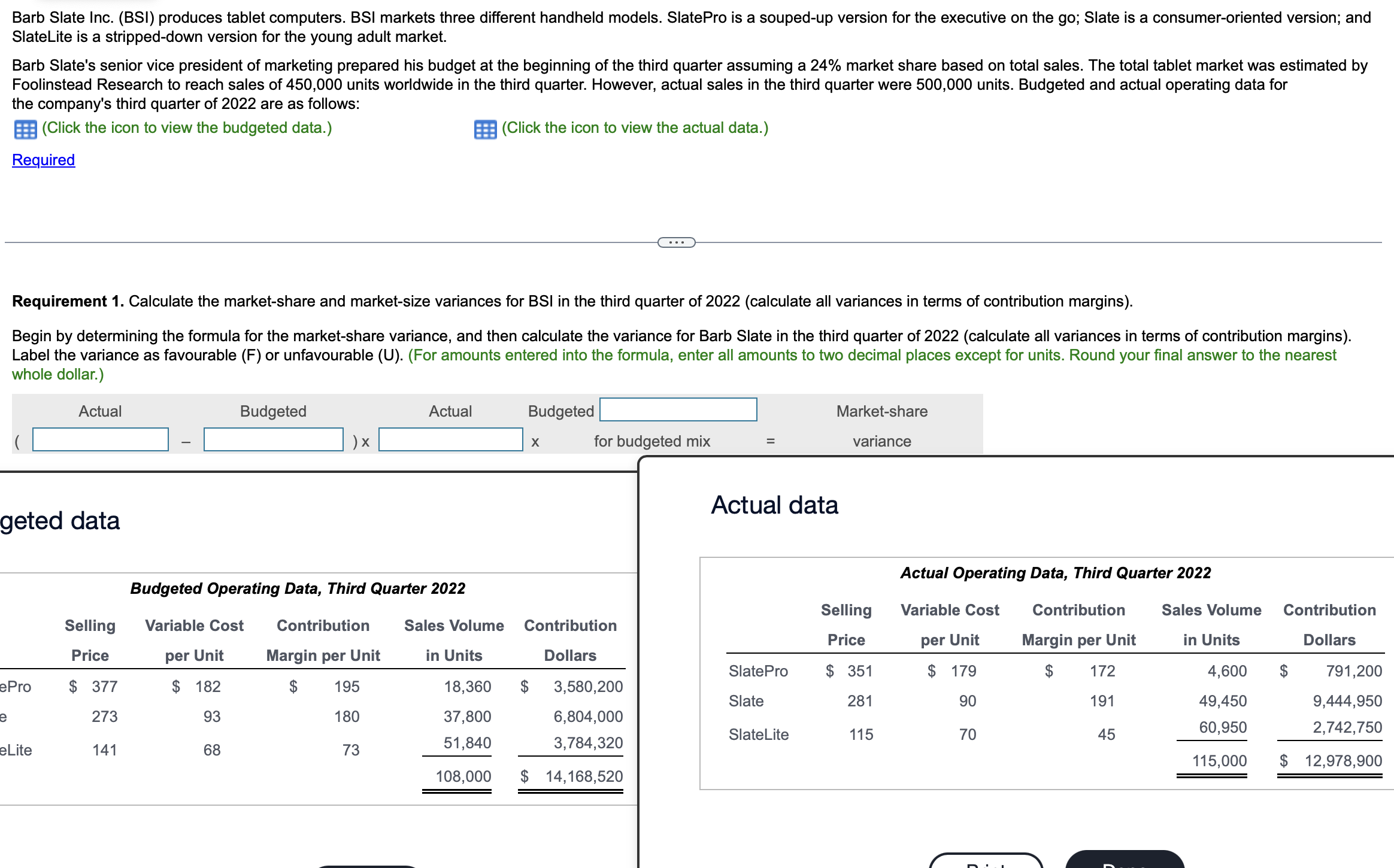 Solved Requirement 1. ﻿Calculate the market-share and | Chegg.com