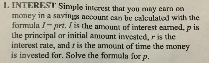 Solved INTEREST Simple interest that you may earn on money | Chegg.com