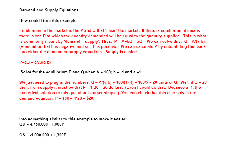 Solved Demand and Supply EquationsHow could I turn this | Chegg.com