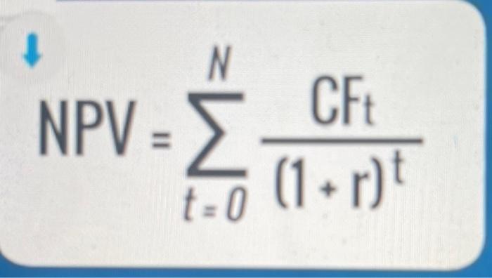Solved NPV=∑t=0N(1+r)tCFtTask 2: Please refer to the formula | Chegg.com