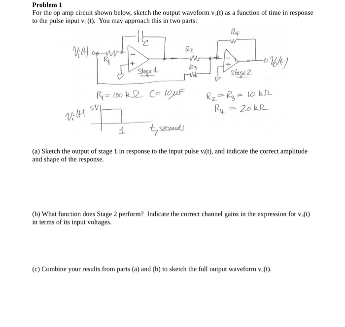 Solved Problem 1 For the op amp circuit shown below, sketch | Chegg.com