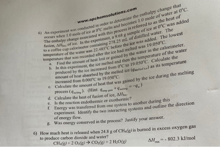 Solved 6) An experiment wat www.apchemsolutions.com niment | Chegg.com
