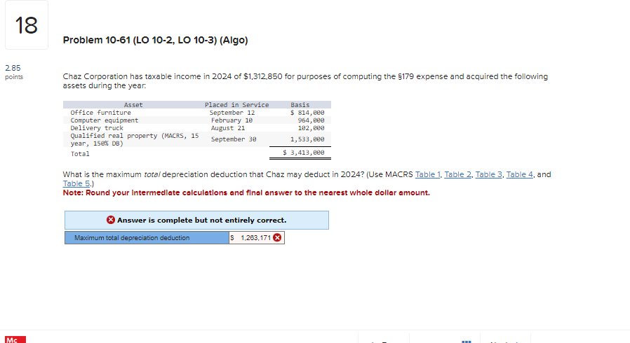 Solved Problem 10-61 (LO 10-2, ﻿LO 10-3) (Algo)Chaz | Chegg.com