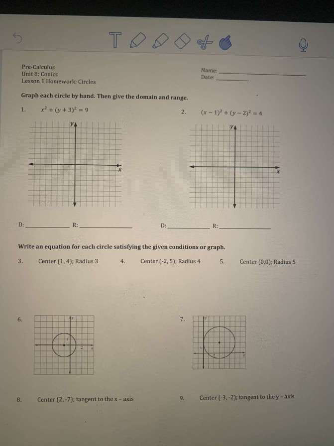 Solved Pre-Calculus Unit 8: Conics Lesson 1 Homework: | Chegg.com