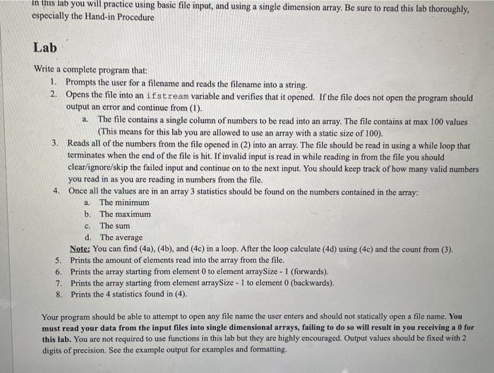 Solved In this lab you will practice using basic file input, | Chegg.com