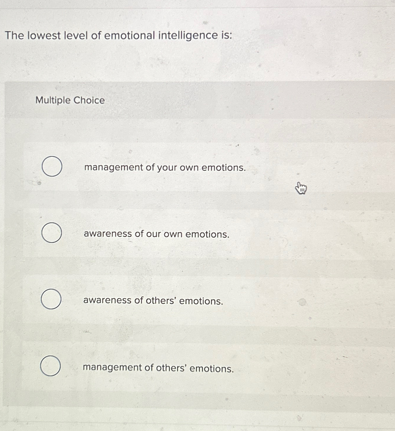 Solved The lowest level of emotional intelligence | Chegg.com