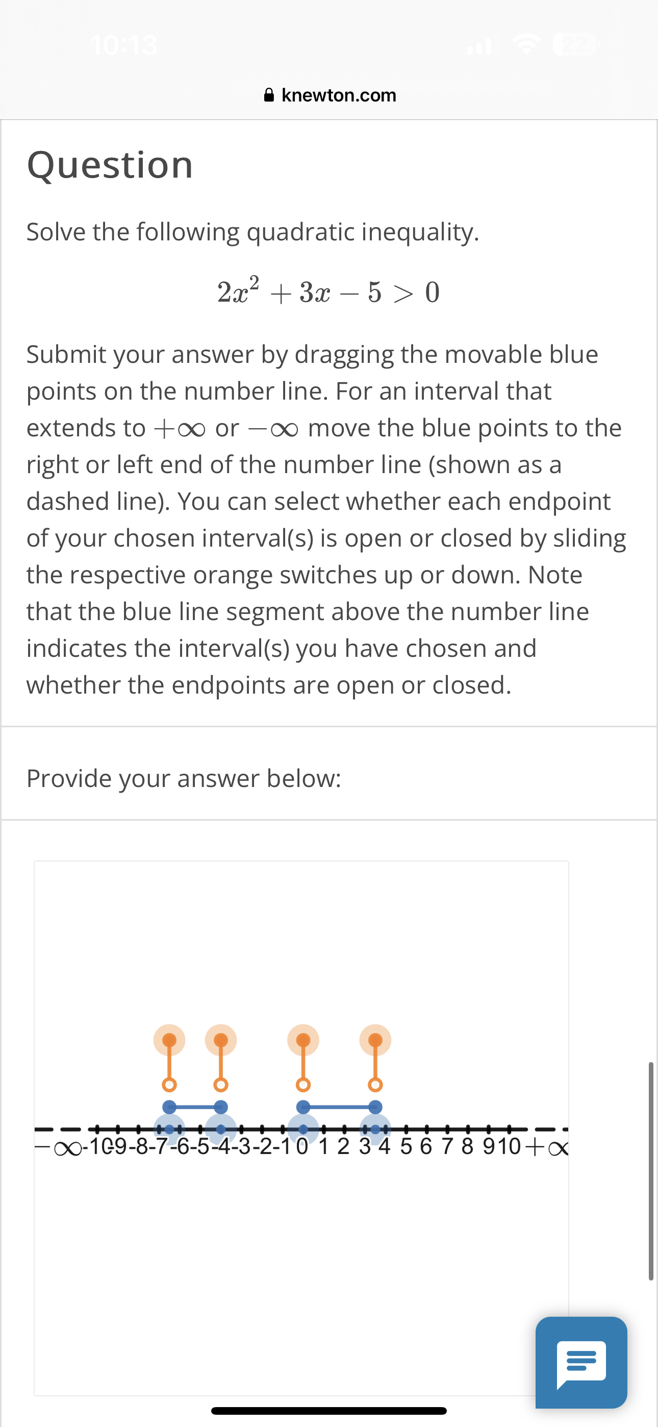 Solved knewton.comQuestionSolve the following quadratic | Chegg.com