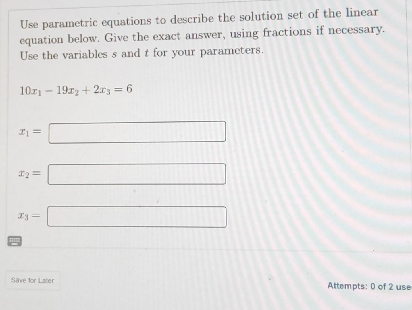 Solved Use parametric equations to describe the solution set | Chegg.com