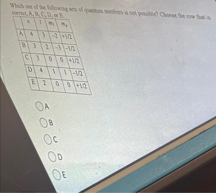 Solved Which one of the following sees of quantum numbers is | Chegg.com