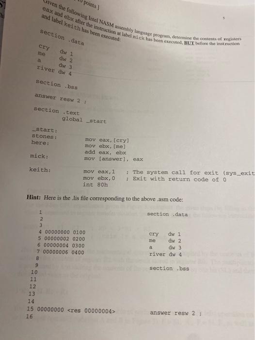 Hint: Here is the .lis file corresponding to the | Chegg.com