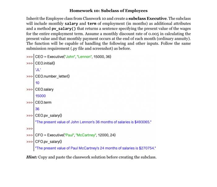 Solved Homework 10: Subclass of Employees Inherit the | Chegg.com