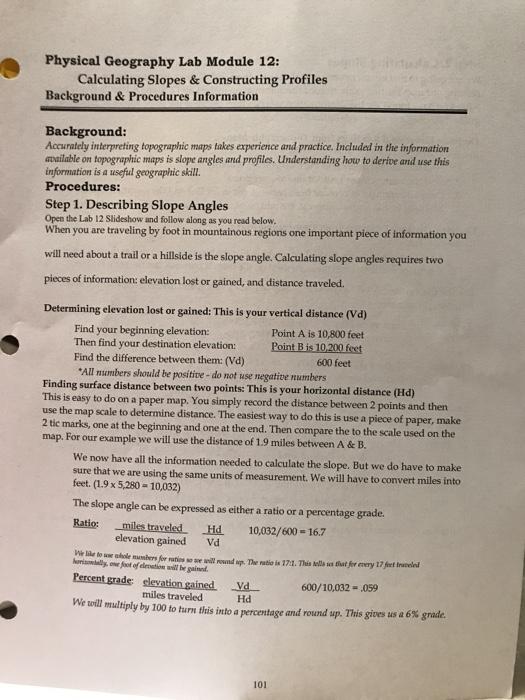 Physical Geography Lab Module 12: Calculating Slopes | Chegg.com