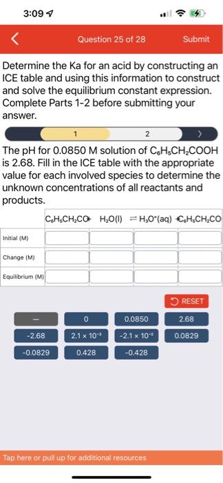 Solved Determine the ka for an acid by constructing an ICE | Chegg.com