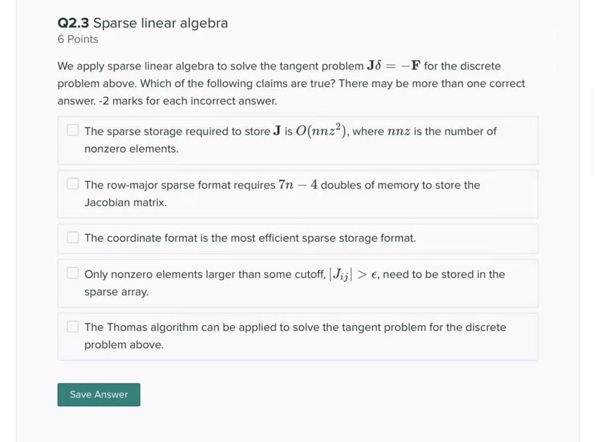 Solved Q2.3 Sparse linear algebra 6 Points We apply sparse | Chegg.com
