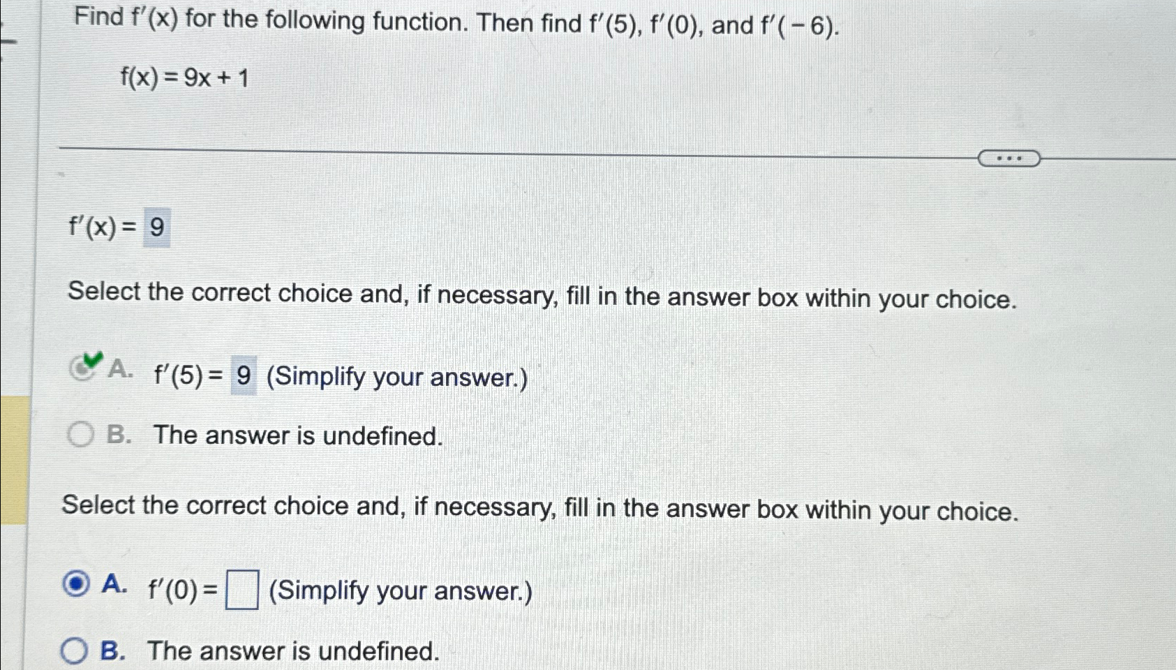 Solved Find f'(x) ﻿for the following function. Then find | Chegg.com