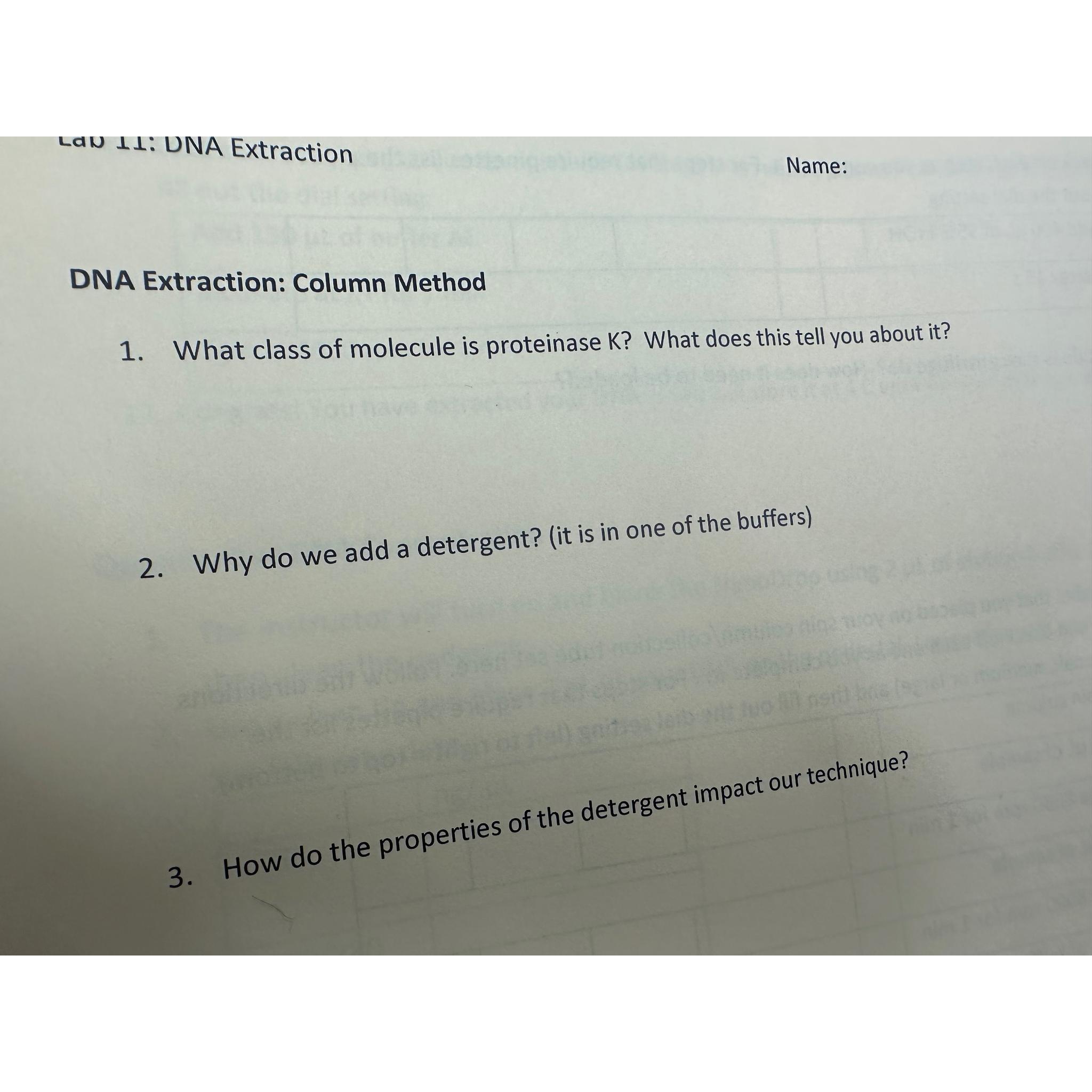 Solved 11: UNA ExtractionName:DNA Extraction: Column | Chegg.com
