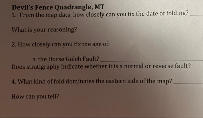 Devil's Fence Quadrangle, MT 1. From the map data, | Chegg.com