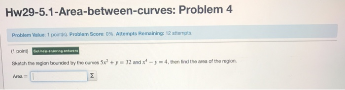 Solved Hw29-5.1-Area-between-curves: Problem 4 Problem | Chegg.com