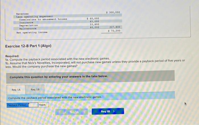 Solved Required information Exercise 12-8 (Algo) Payback | Chegg.com