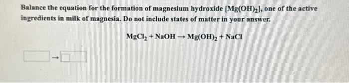 Solved Balance the equation for the formation of magnesium | Chegg.com