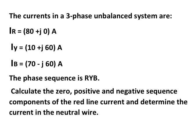 Solved The currents in a 3-phase unbalanced system are: IR = | Chegg.com
