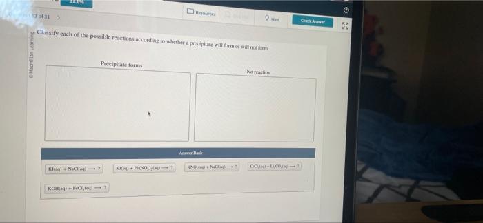 Solved Classify cacti of the possible reactions acrnowize. | Chegg.com