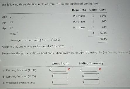 Solved The following three identical units of Item P401C are | Chegg.com
