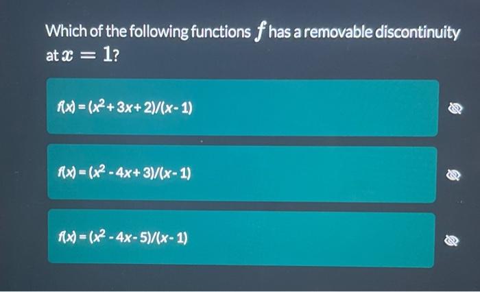 Solved Which of the following functions f has a removable | Chegg.com