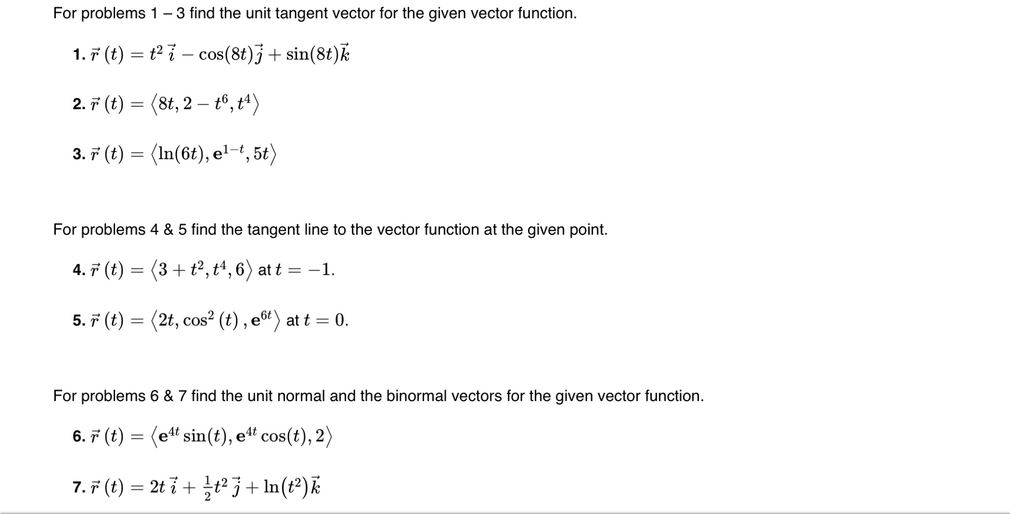 Solved For problems 1-3 ﻿find the unit tangent vector for | Chegg.com
