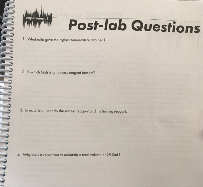 experiment 8 Post-lab Questions 1. What ratio gave | Chegg.com