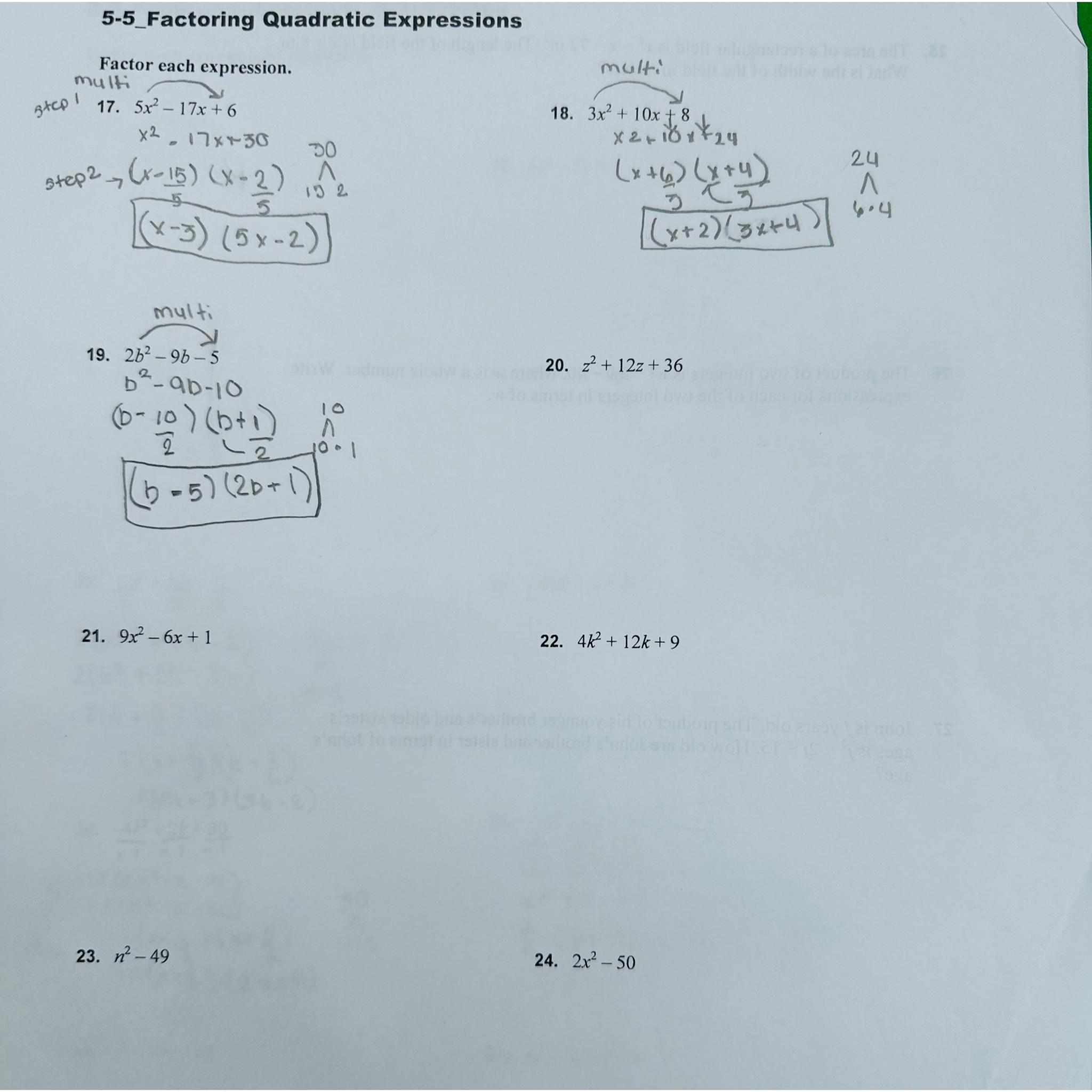 Solved 5-5_Factoring Quadratic ExpressionsFactor each | Chegg.com