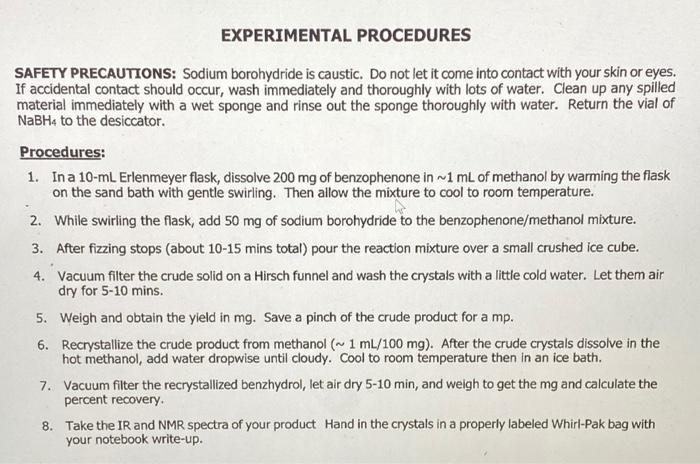 Solved REDUCTION OF BENZOPHENONE TO BENZHYDROL PURPOSE: To | Chegg.com