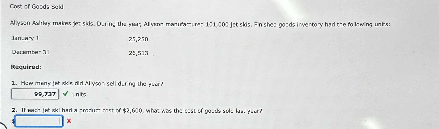 Solved Cost of Goods SoldAllyson Ashley makes jet skis. | Chegg.com