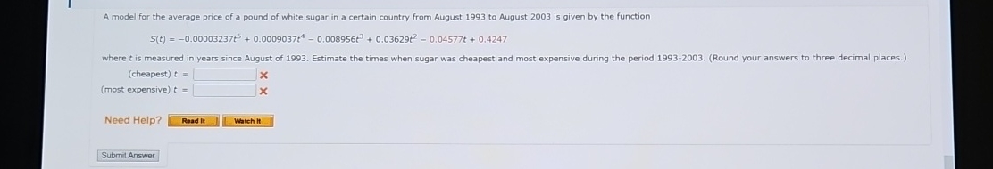 Solved A model for the average price of a pound of white | Chegg.com