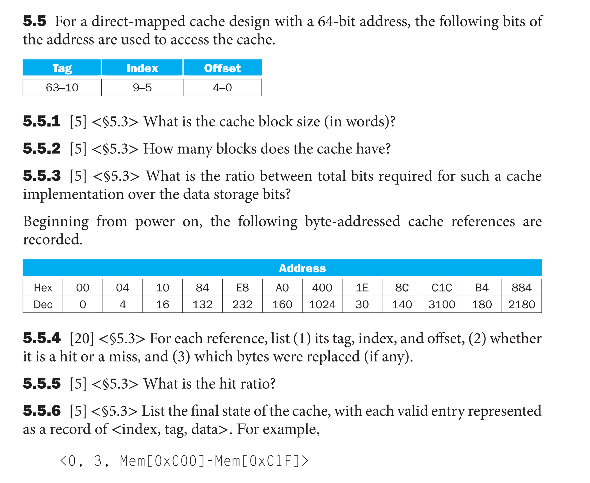 Solved 5.5 ﻿For a direct-mapped cache design with a 64-bit | Chegg.com