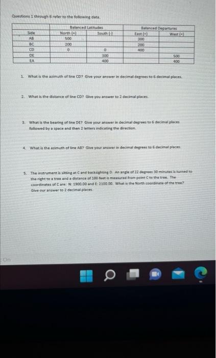 Solved Questions 1 through of refer to the foliawing data 1. | Chegg.com