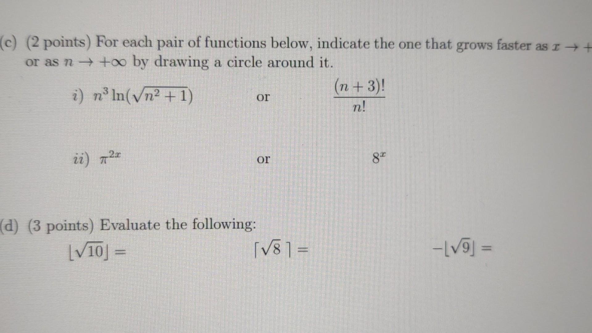 Solved (c) (2 points) For each pair of functions below, | Chegg.com