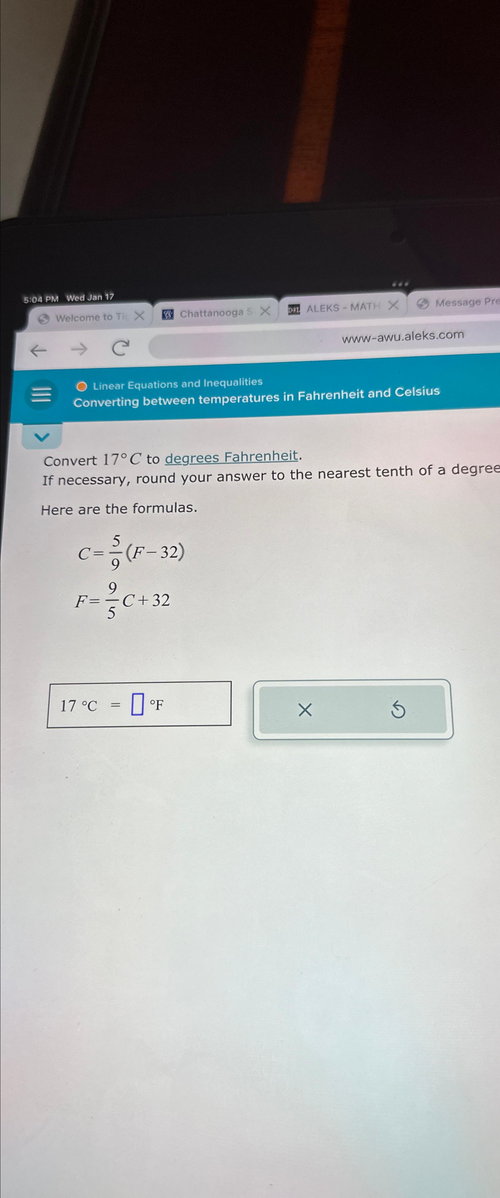 Solved Convert 17°C ﻿to degrees Fahrenheit.If necessary, | Chegg.com