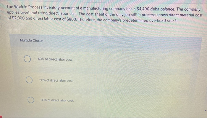 Solved The Work in Process Inventory account of a | Chegg.com