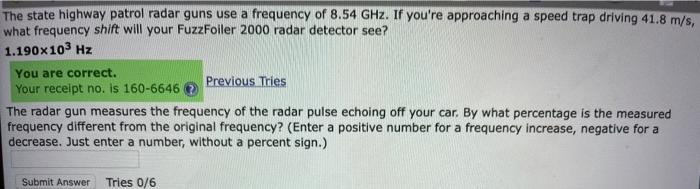 Solved The radar gun measures the frequency of the radar | Chegg.com