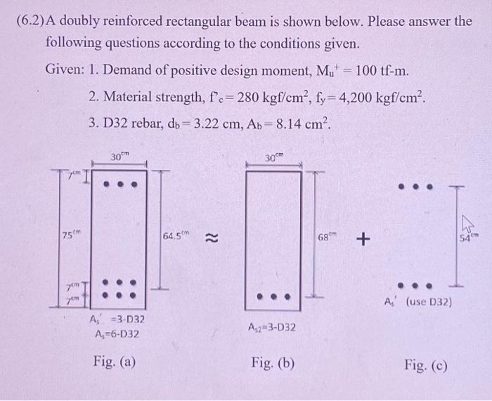 (6.2)A doubly reinforced rectangular beam is shown | Chegg.com